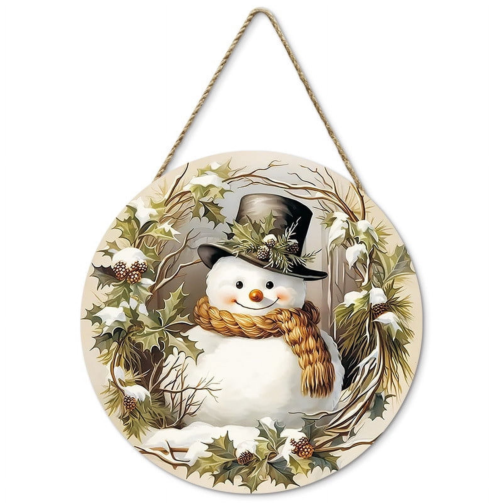Winter Snowman Round Door Plates Wooden Pendant Wood Art Wall ...