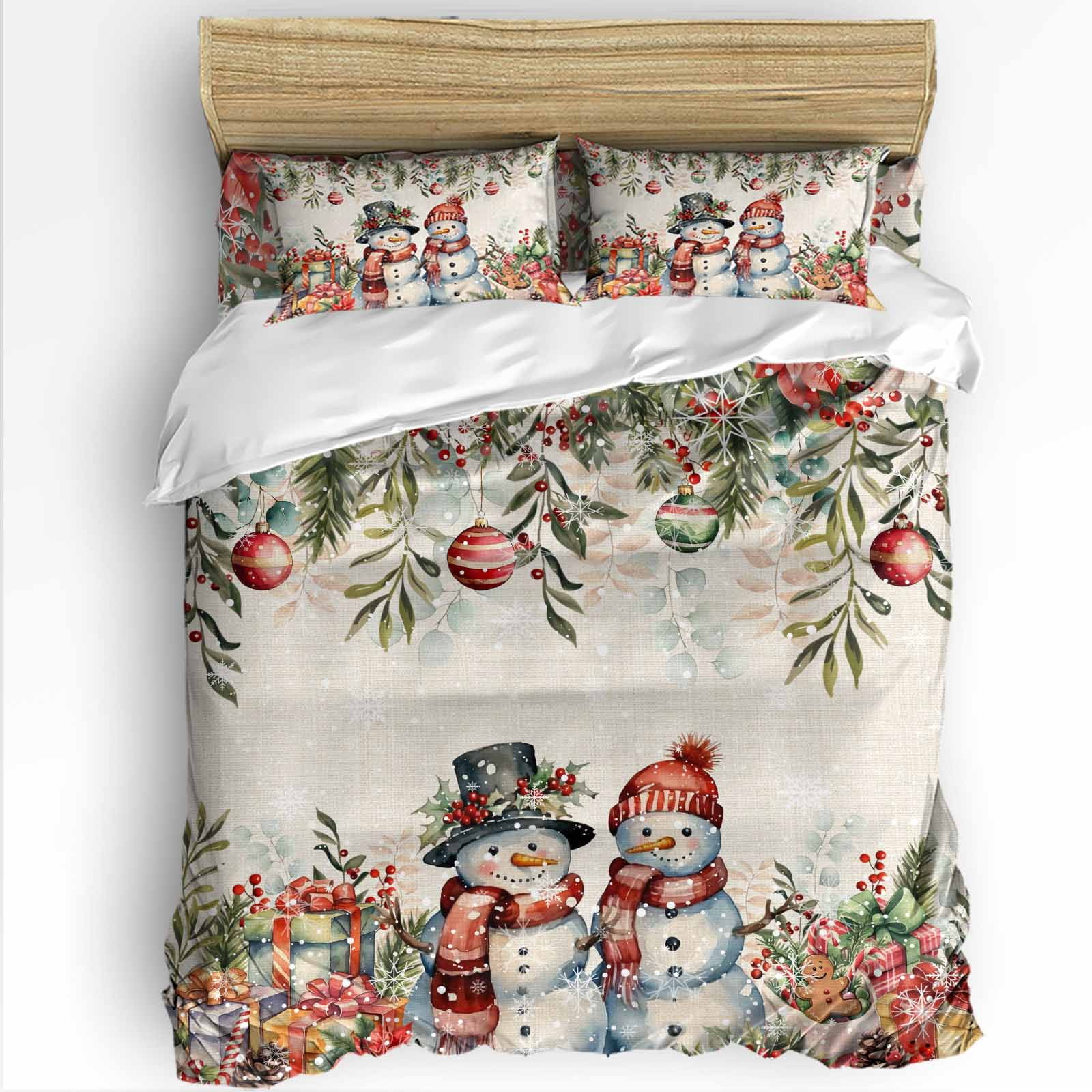 Winter Snowman Twin Size Comforter Set, Christmas Gift Leaf Flower Snow ...