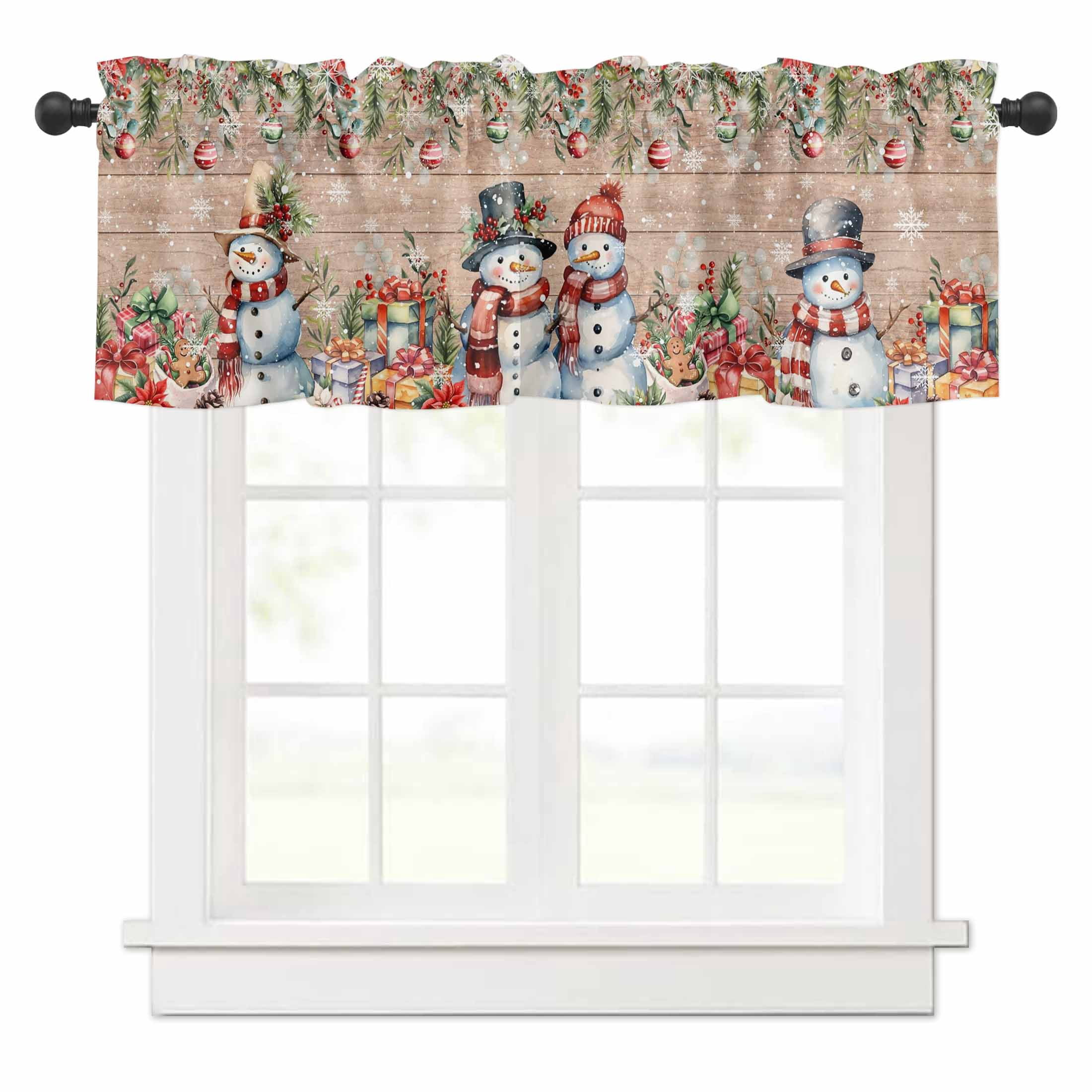 Winter Snowman Valances for Windows Christmas Gift Leaves Flower Snow ...
