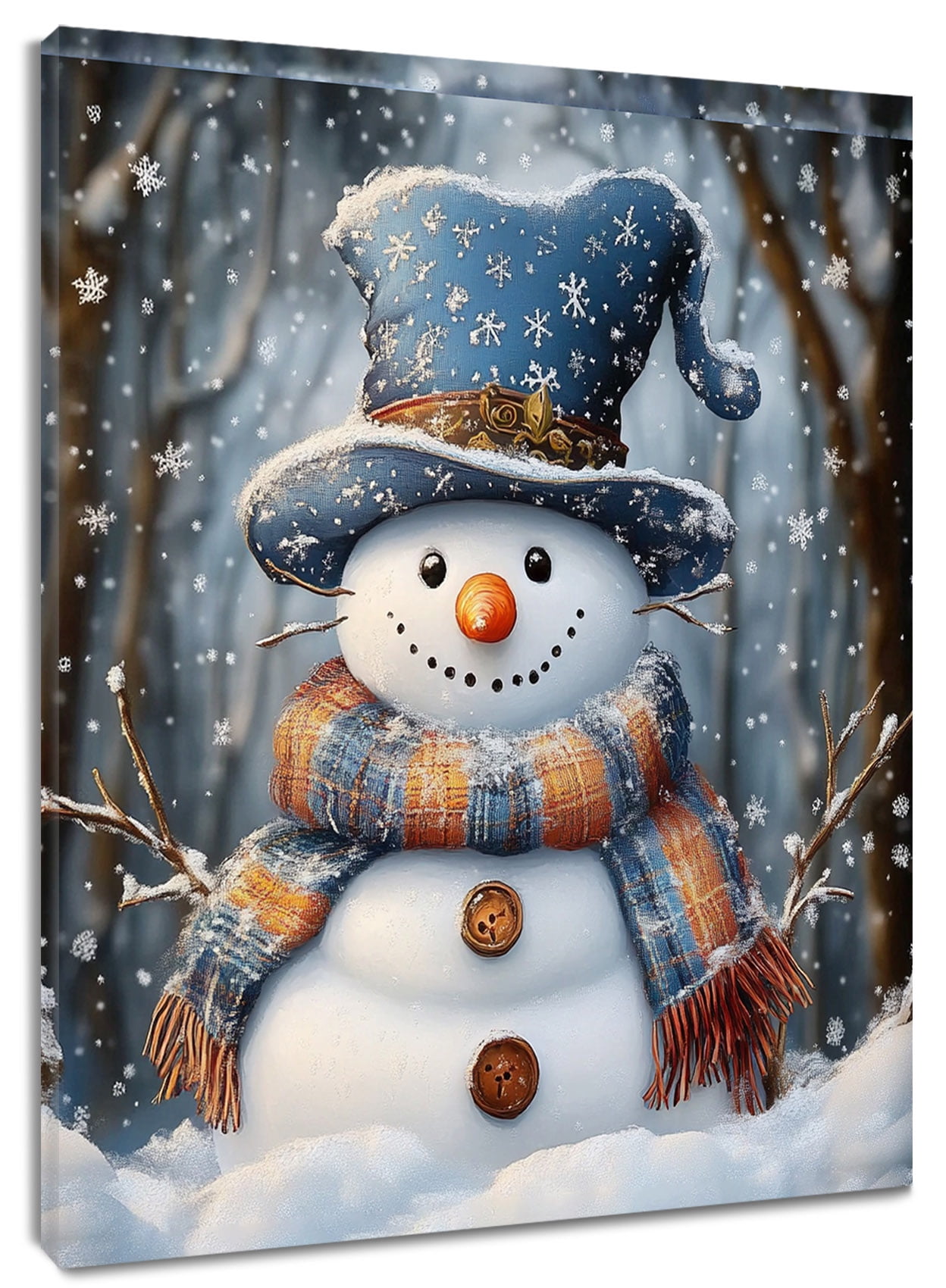 Winter Snowman Wall Art, Snowman with Blue Snowflake Hat in Snowfield ...