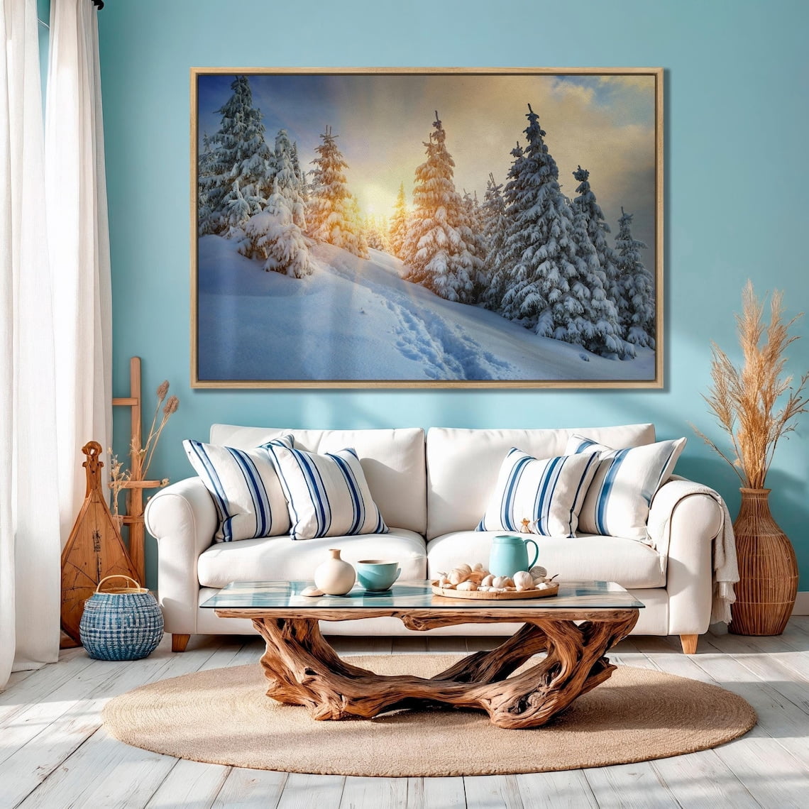 Winter Snowy Forest And Carpathian Mountains Wall Art Forest Wall Decor ...