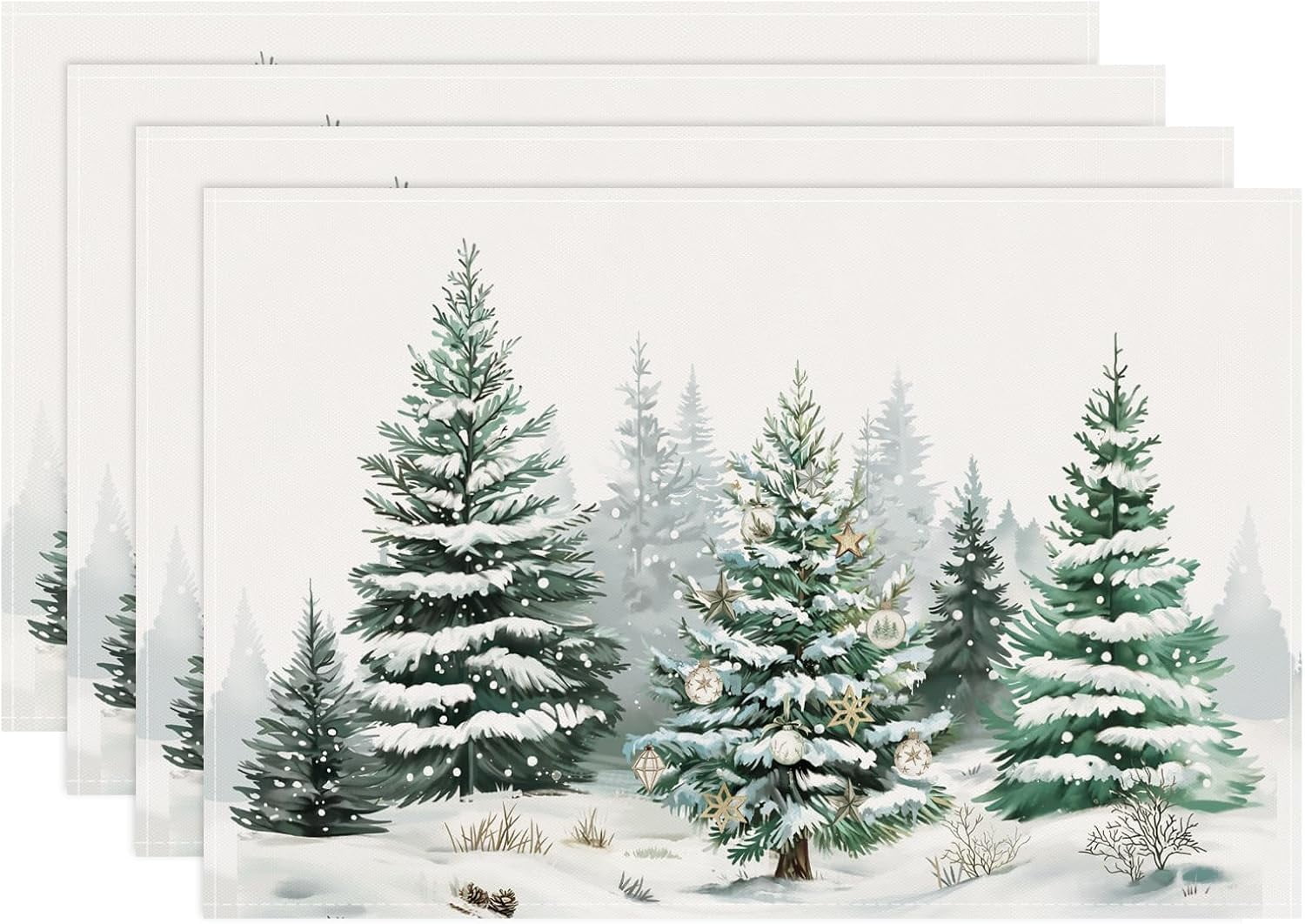 Winter Snowy Forest Placemats Set of 4, 12x18 Inch Merry Christmas Pine ...