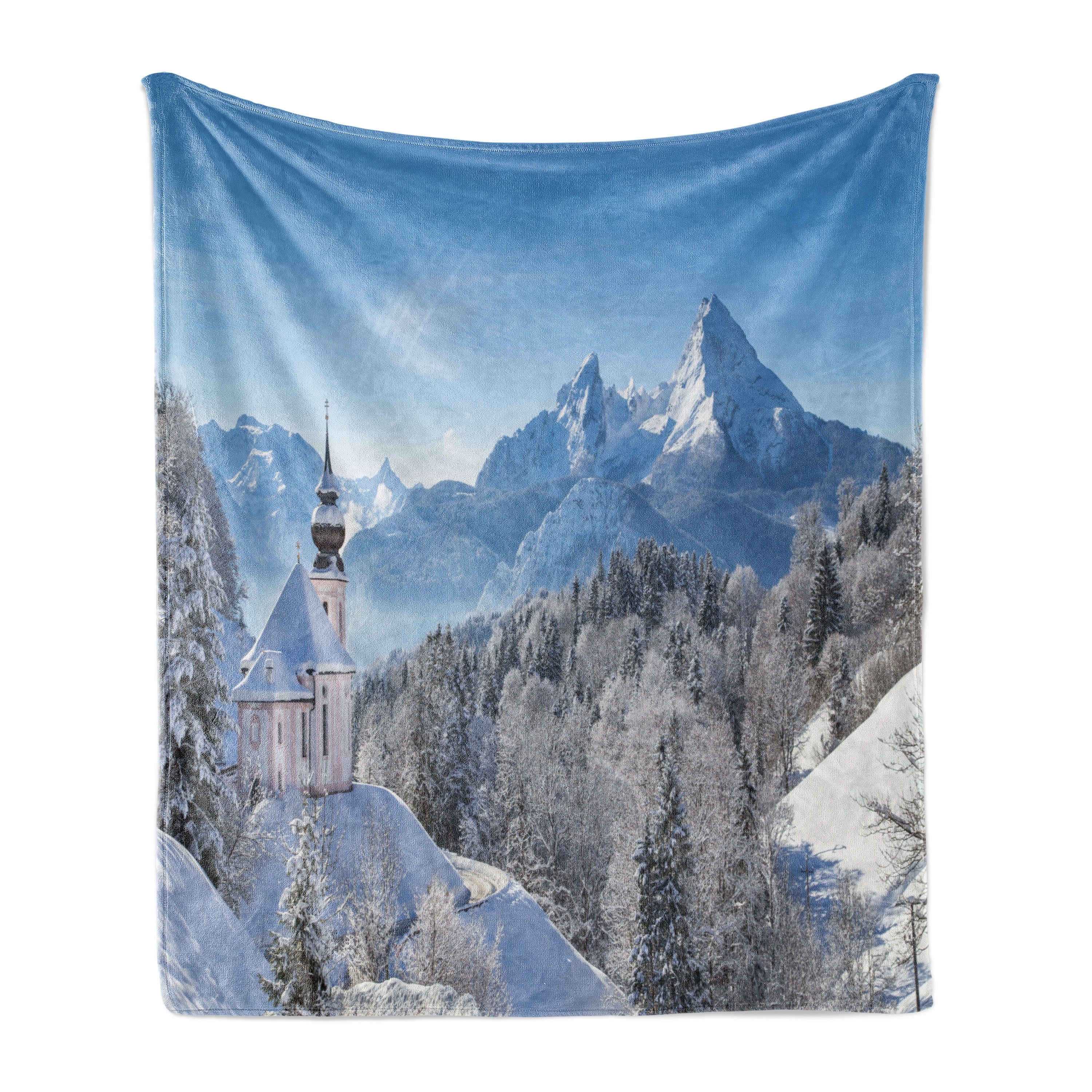 Winter Soft Flannel Fleece Blanket, Snowy Bavaran Alps with Maria Gern ...