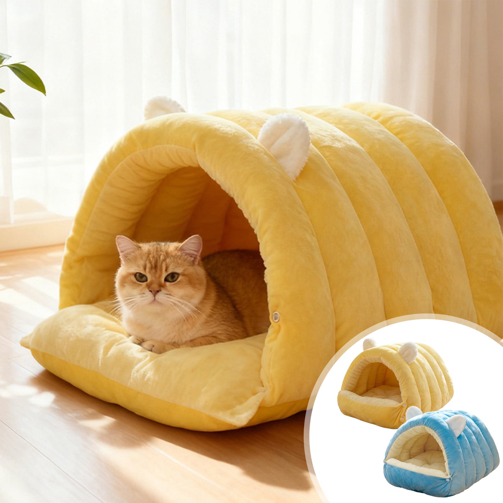 Winter Solid Color Tree Hole Pet Bed - Semi-Enclosed Warm Bed For Small ...