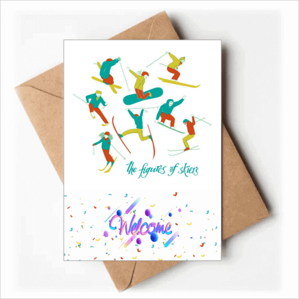 Winter Sport Skiing Colorful Illustration Welcome Back Greeting Cards ...