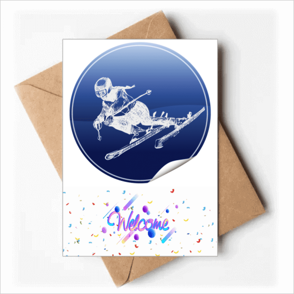 Winter Sport Skiing Retro Pattern Illustration Welcome Back Greeting ...