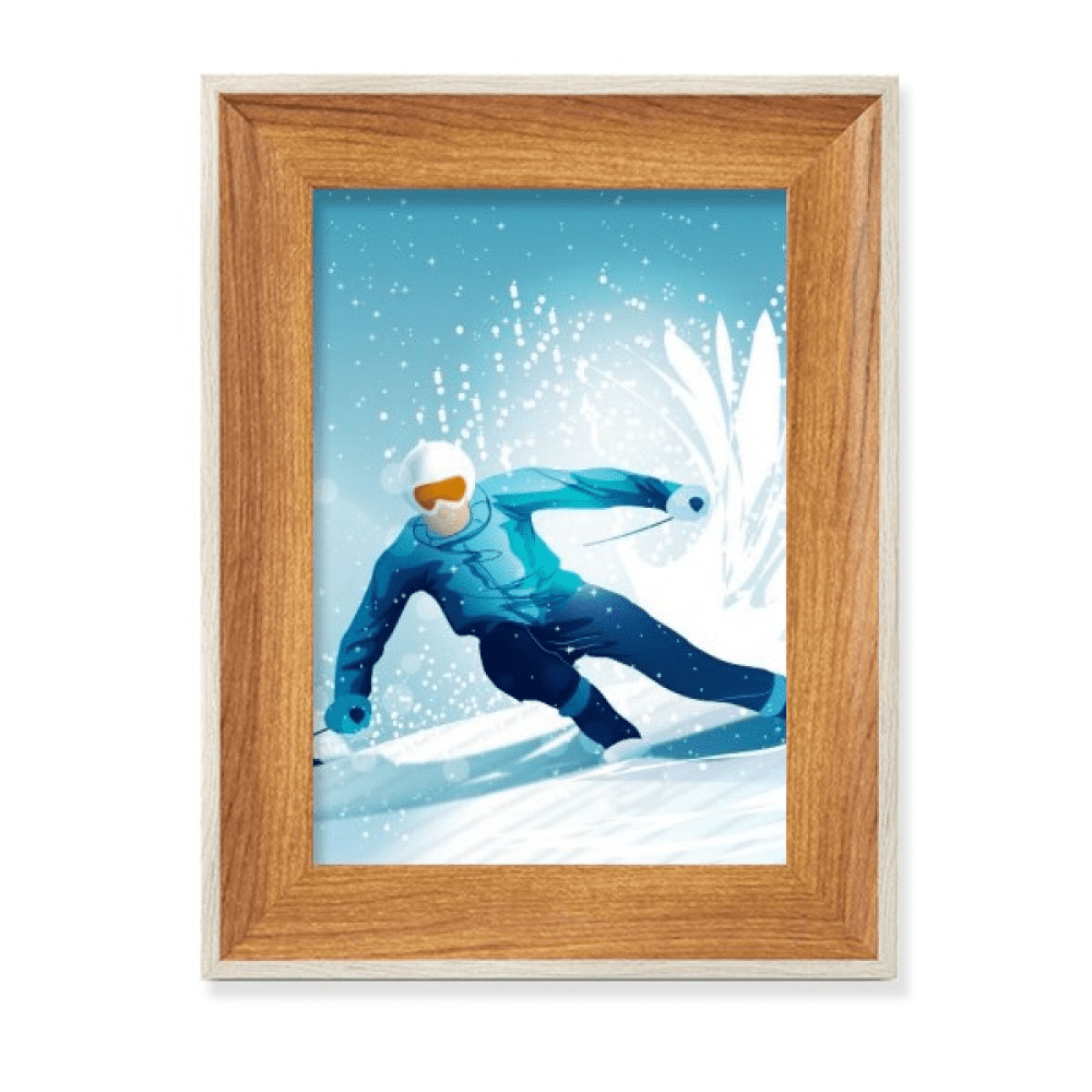 Winter Sport Skis and Ski Pole Illustration Desktop Wooden Photo Frame ...