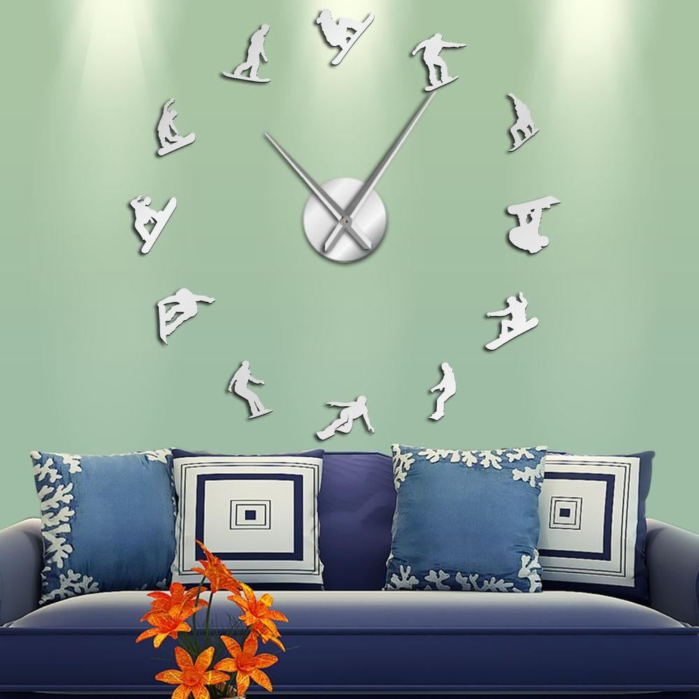 Winter Sport Snowboarding Mirror Effect Wall Clocks Home Decor ...