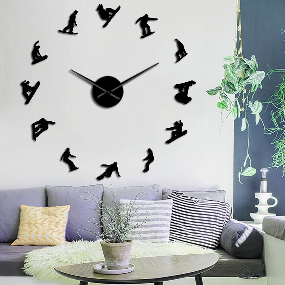 Winter Sport Wall Clock Snowboarding Mirror Effect Wall Art Stickers ...