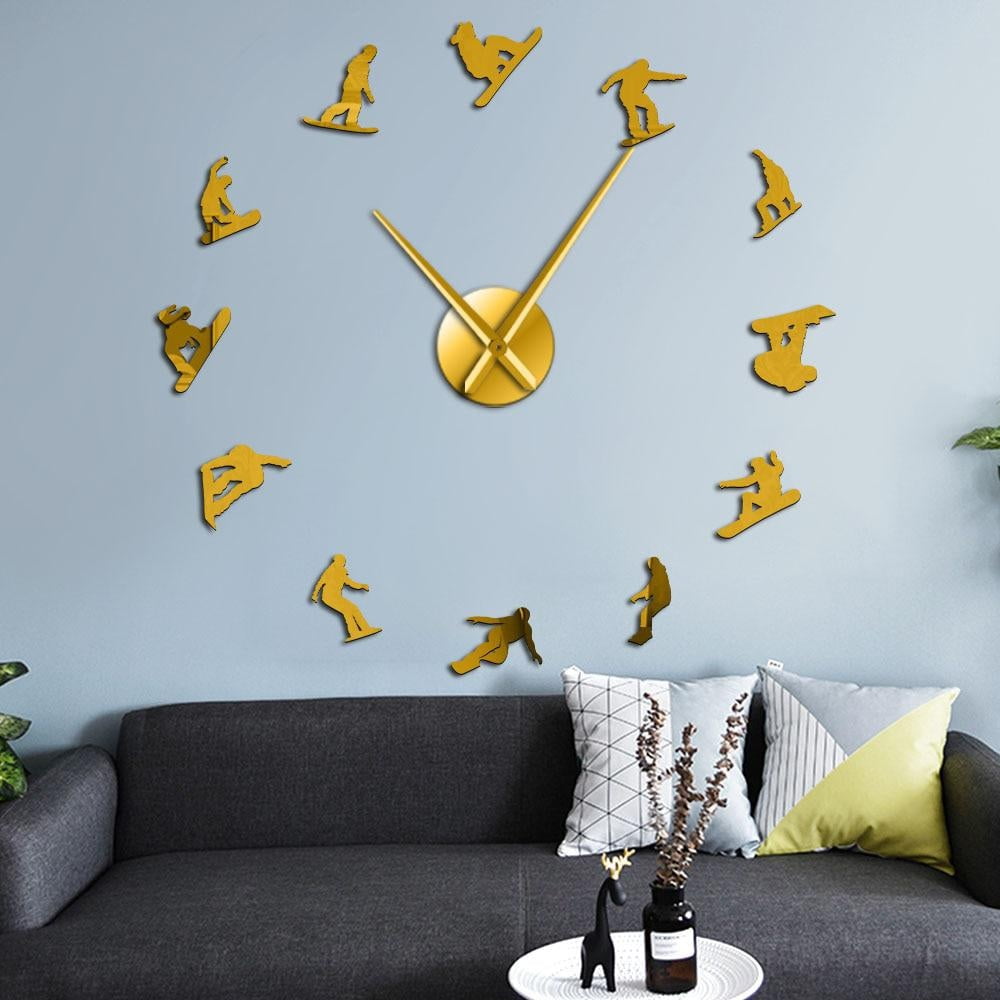 Winter Sport Wall Clock Snowboarding Mirror Effect Wall Art Stickers ...