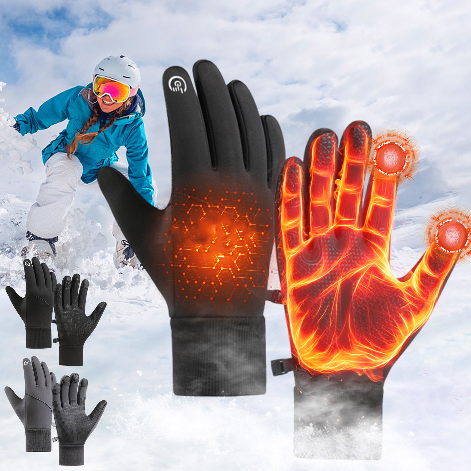 Winter Sports Fleece Gloves, Warm Men's Women's Non Slip Screen Ski Bike Riding Gear, Windproof ...