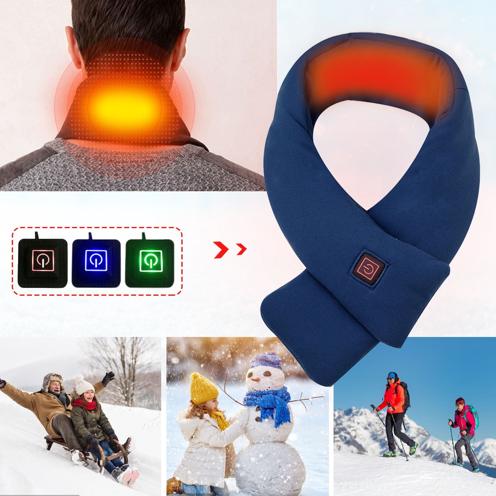 Winter Sports Scarf Heater with Adjustable Neck Pad Regulator USB Three ...