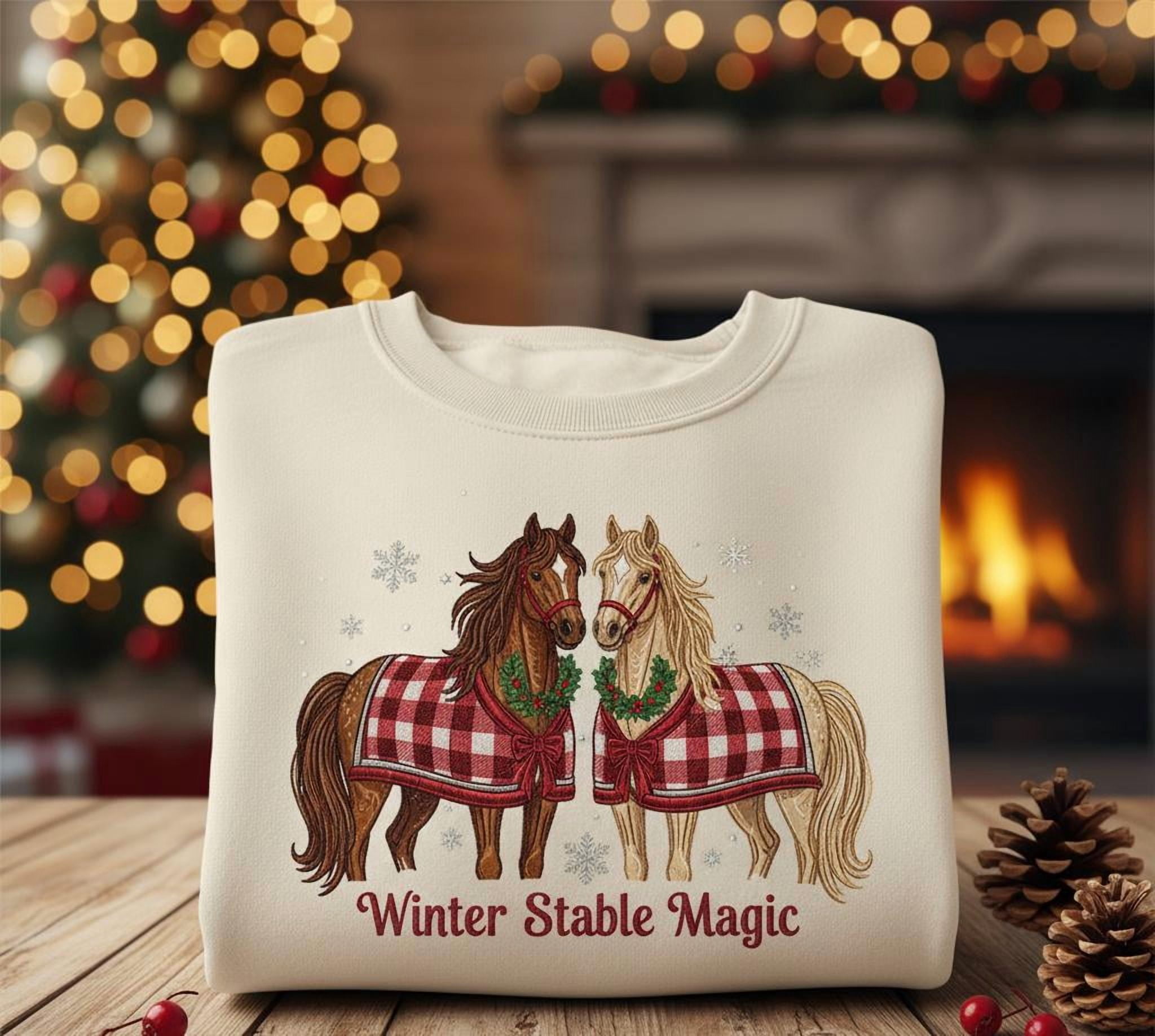 Winter Stable Magic Embroidered Sweatshirt, Horse Lover Christmas Top ...