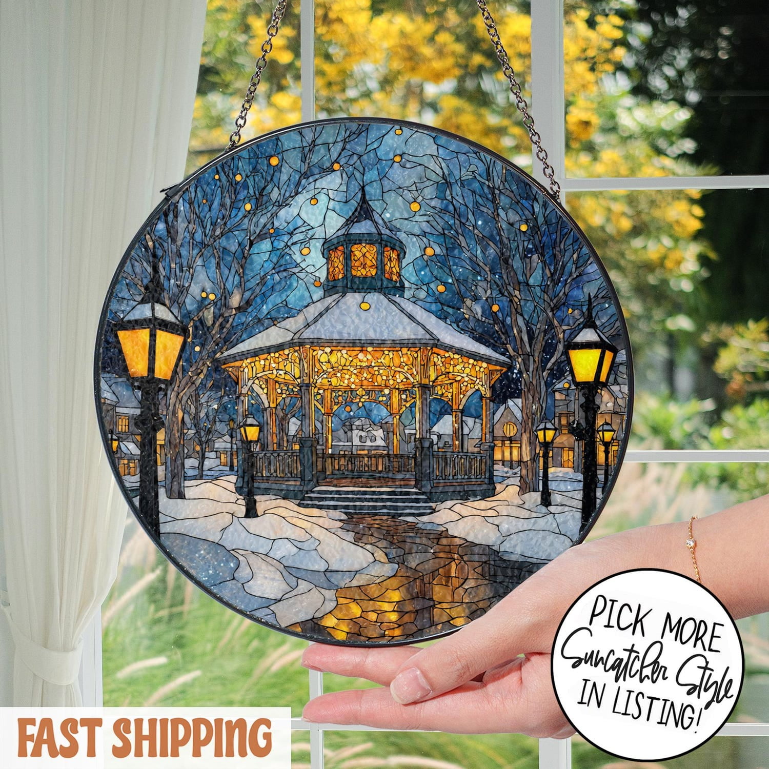 Winter Stars Hollow Stained Glass Suncatcher, Stars Hollow Suncatcher ...