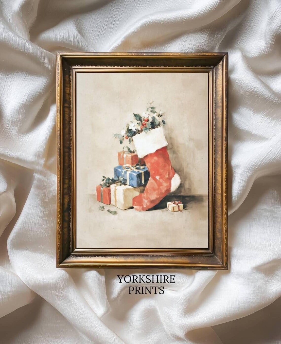 Winter Stocking With, Vintage UNFRAMED Poster, Wall Art for Decor ...