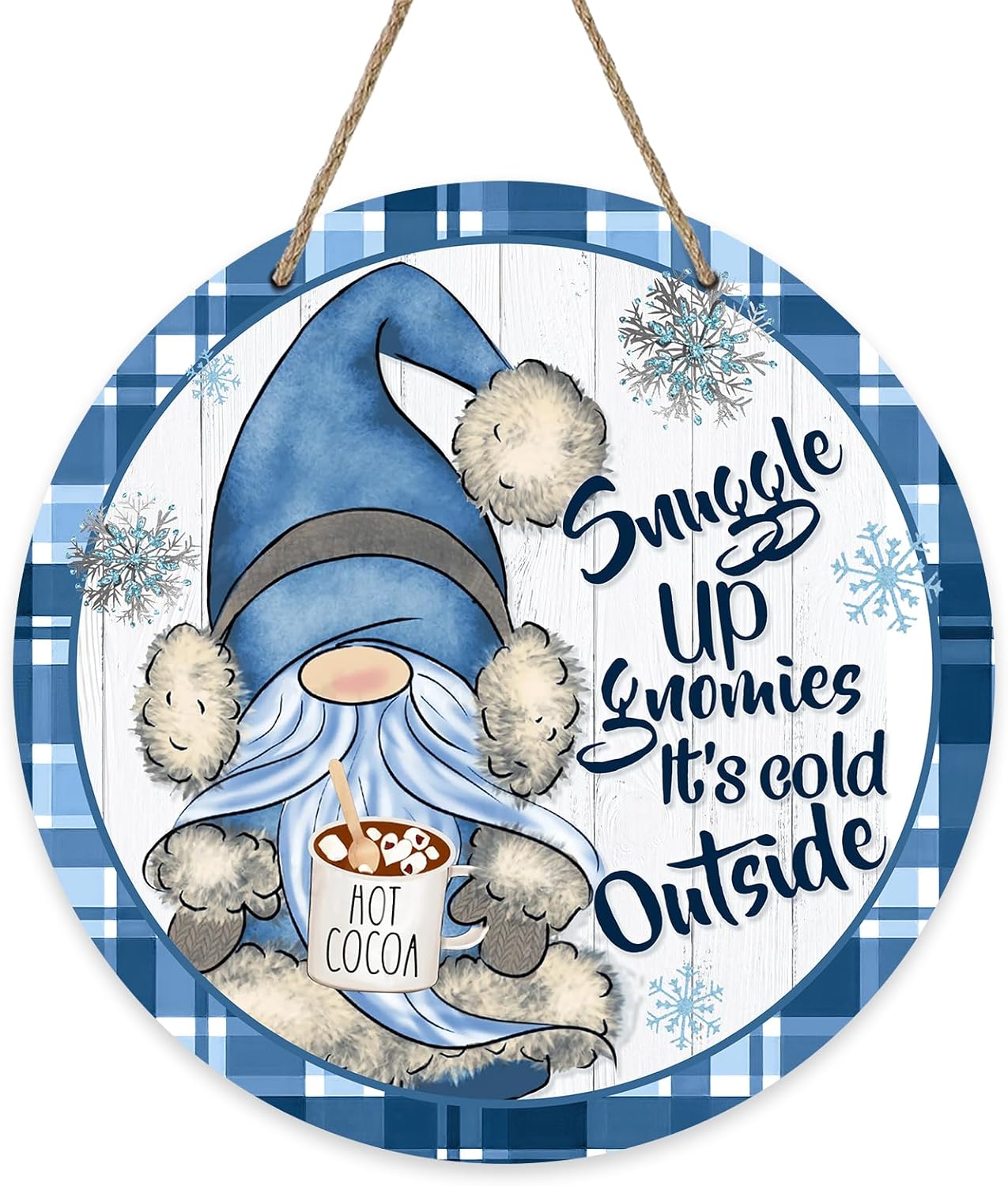 Winter Sunggle Up Gnomies It's Cold Outside Front Door Sign, Blue Gnome ...