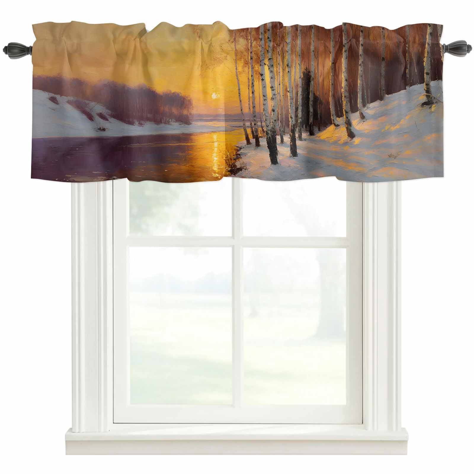 Winter Sunset Rod Pocket Curtain Valance, Nature Snow Forest Landscapes ...