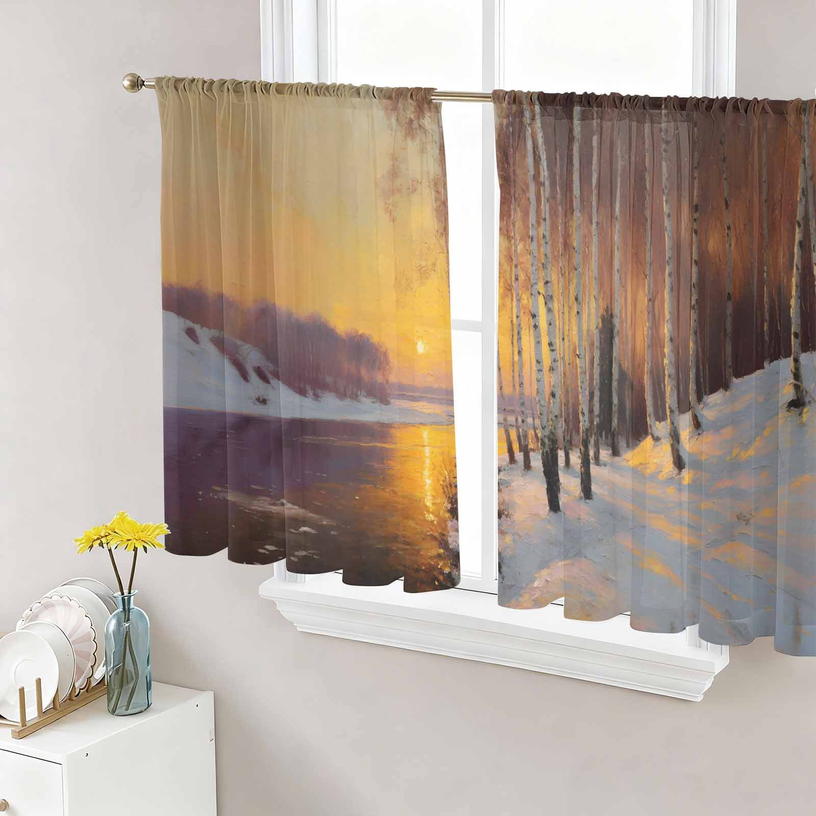 Winter Sunset Sheer Curtains 45 Inch Length 2 Panels for Living Room ...