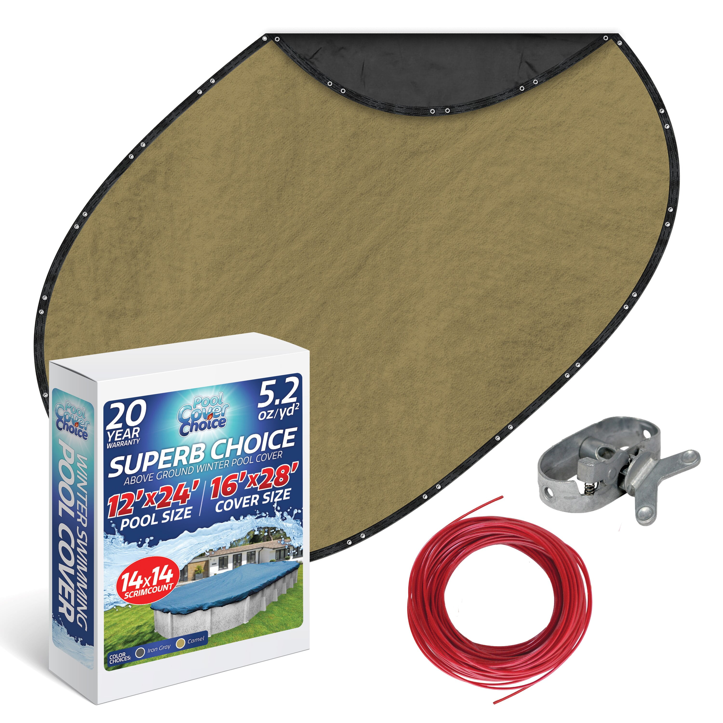 Winter Swimming Pool Cover for 12 ft x 24 ft Aboveground Oval Pool Size, Superb Choice Series ...