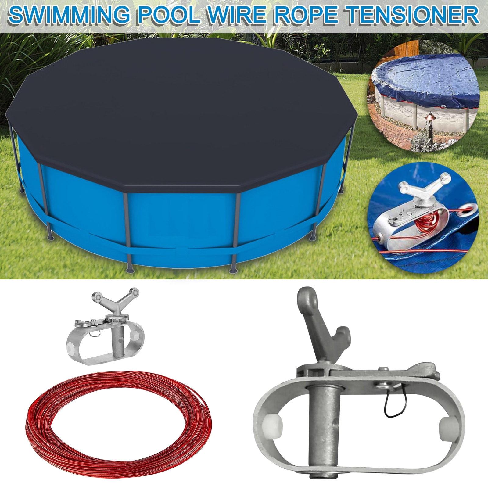 Winter Swimming Pool Cover Cable Winch Kit-Heavy Duty Rope Tensioner ...