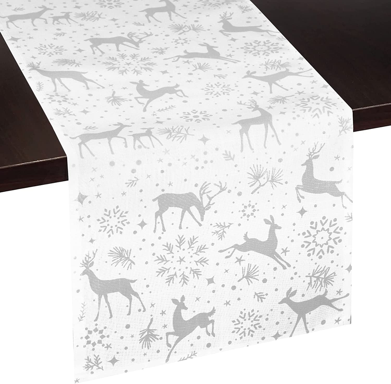 Winter Table Runner Silver Woodland Snowflakes and Reindeers - Perfect ...