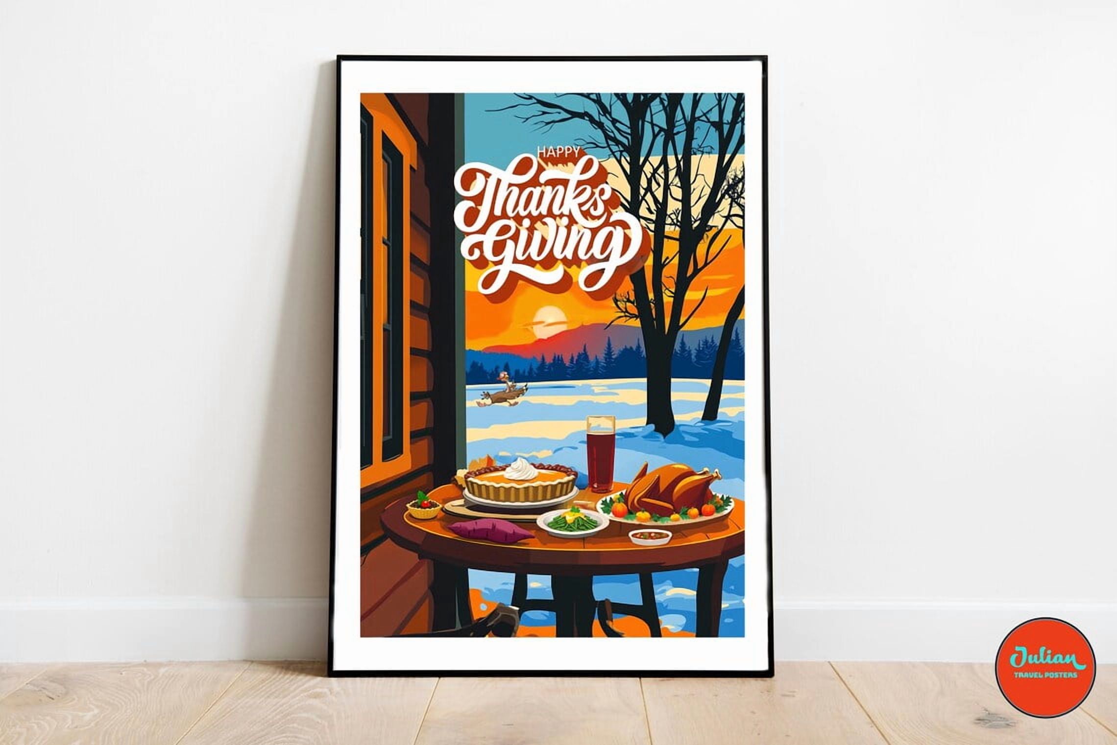 Winter Thanksgiving Art Print, Snowy Feast Scene, Decor Home Decor ...