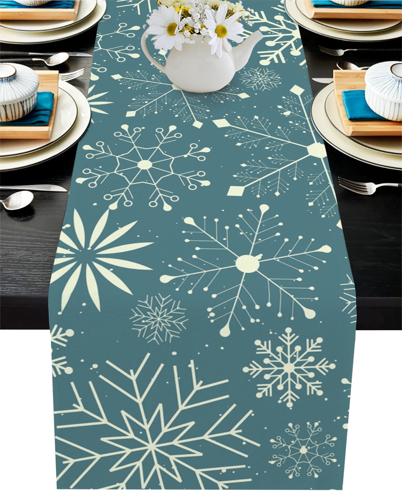 Winter Theme Blue Snowflakes Modern Table Runners Cloth Holidays Party ...