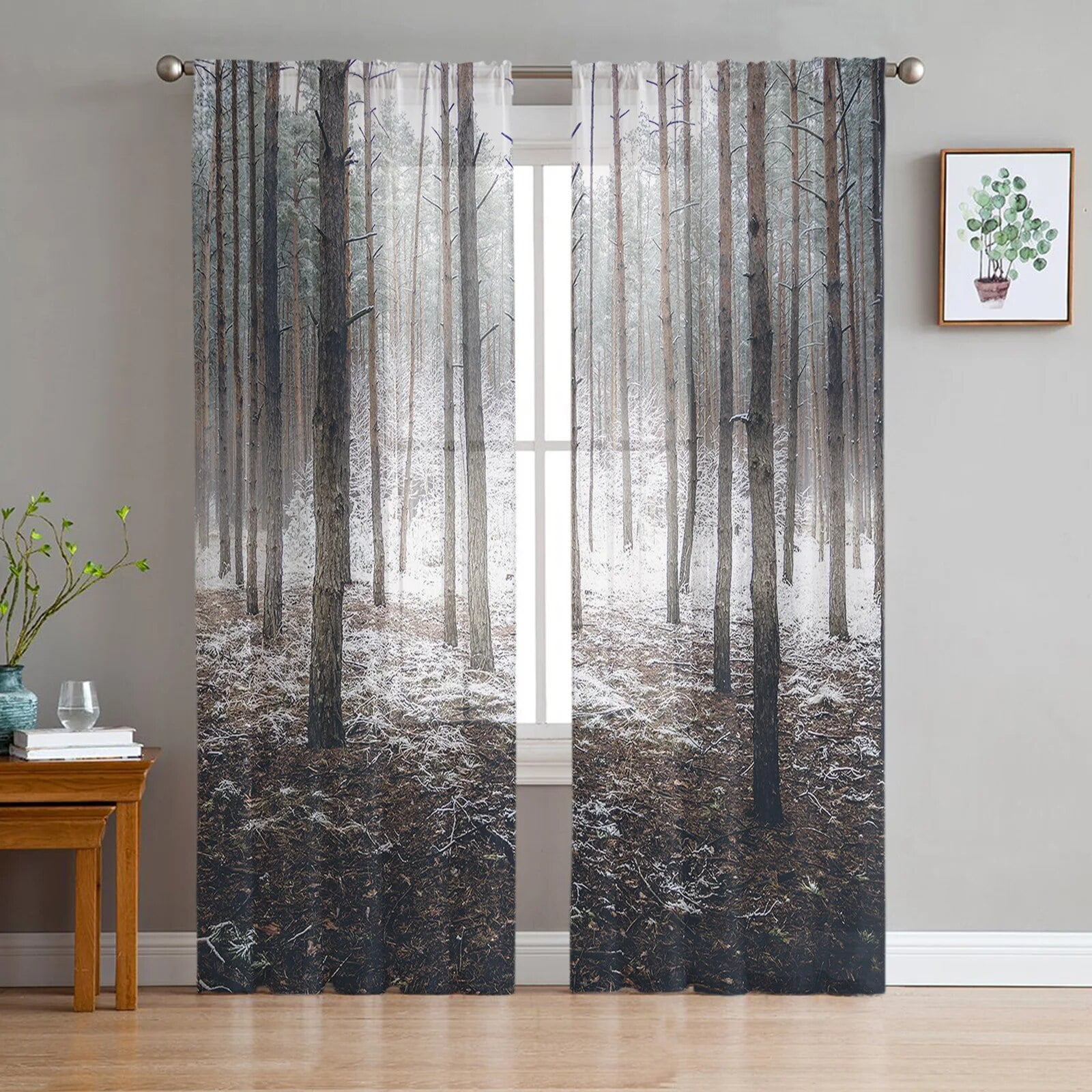 Winter Theme Forest Tulle Curtains for Living Room Bedroom Decor ...