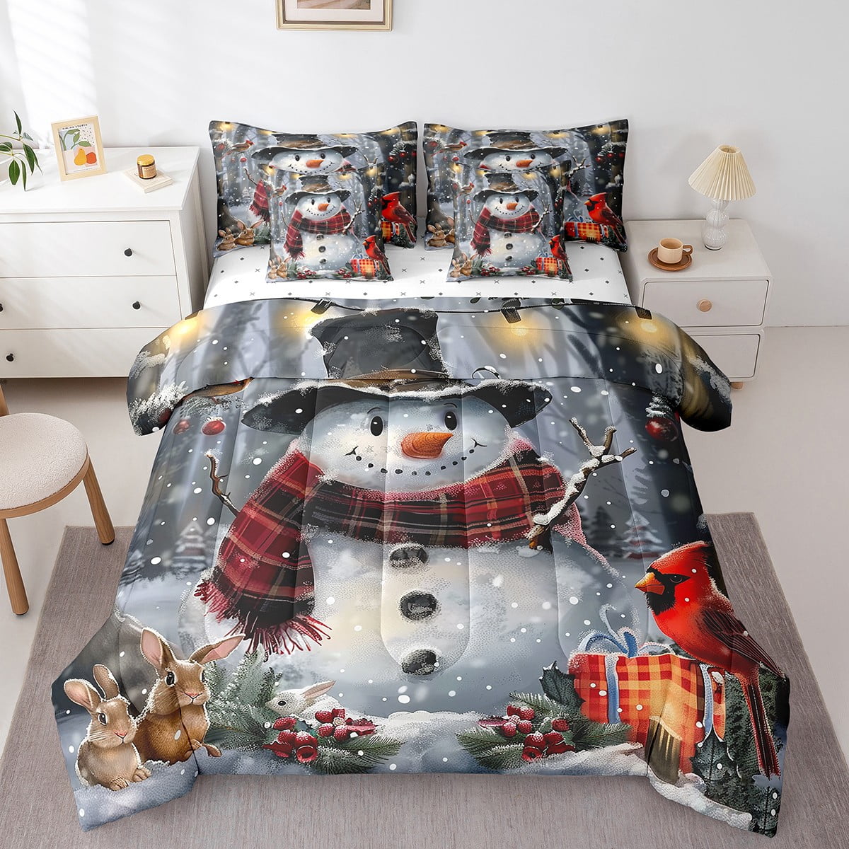 Winter Themed Bed in a Bag 7 Pcs Happy New Year Bedding Set for Boys ...