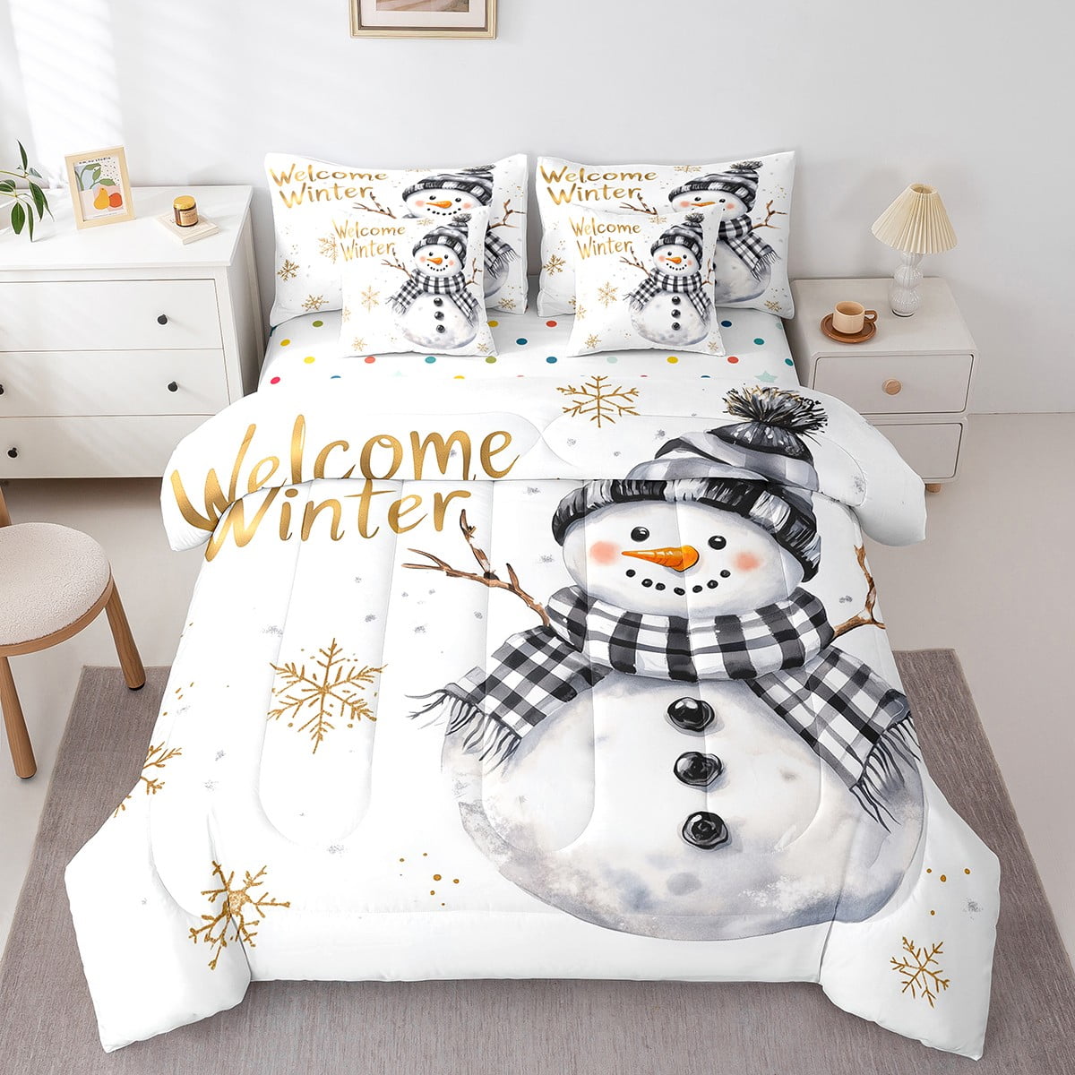 Winter Themed Bed in a Bag Christmas Snowman Comforter Set with Sheets ...