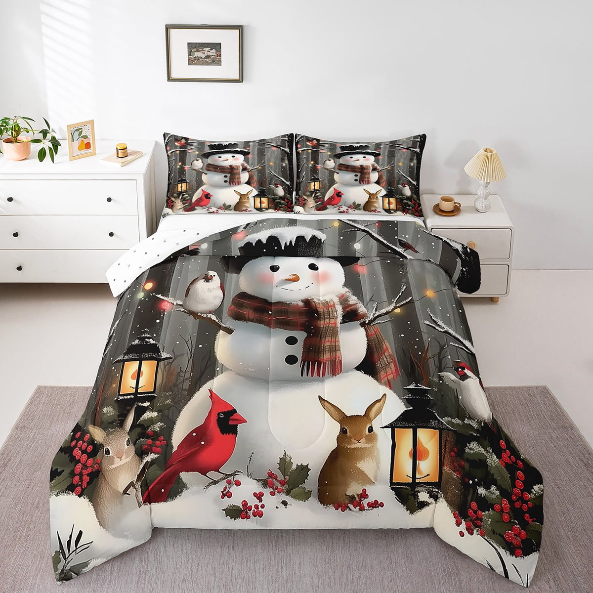 Winter Themed Comforter Set Snowman Merry Christmas Bedding King Size ...