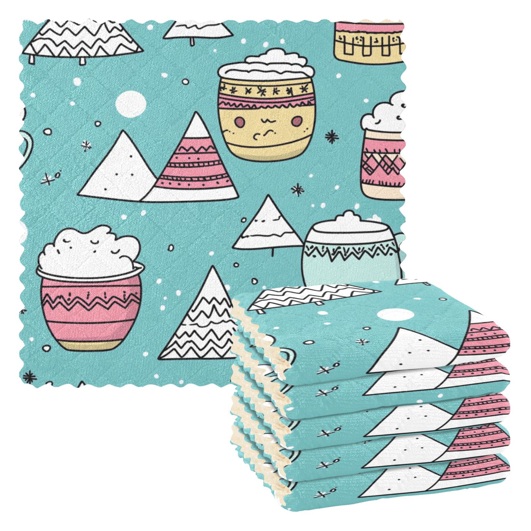 Winter Themed Design 6 Pack Kitchen Cleaning Cloths 11'' x 11'', Super ...
