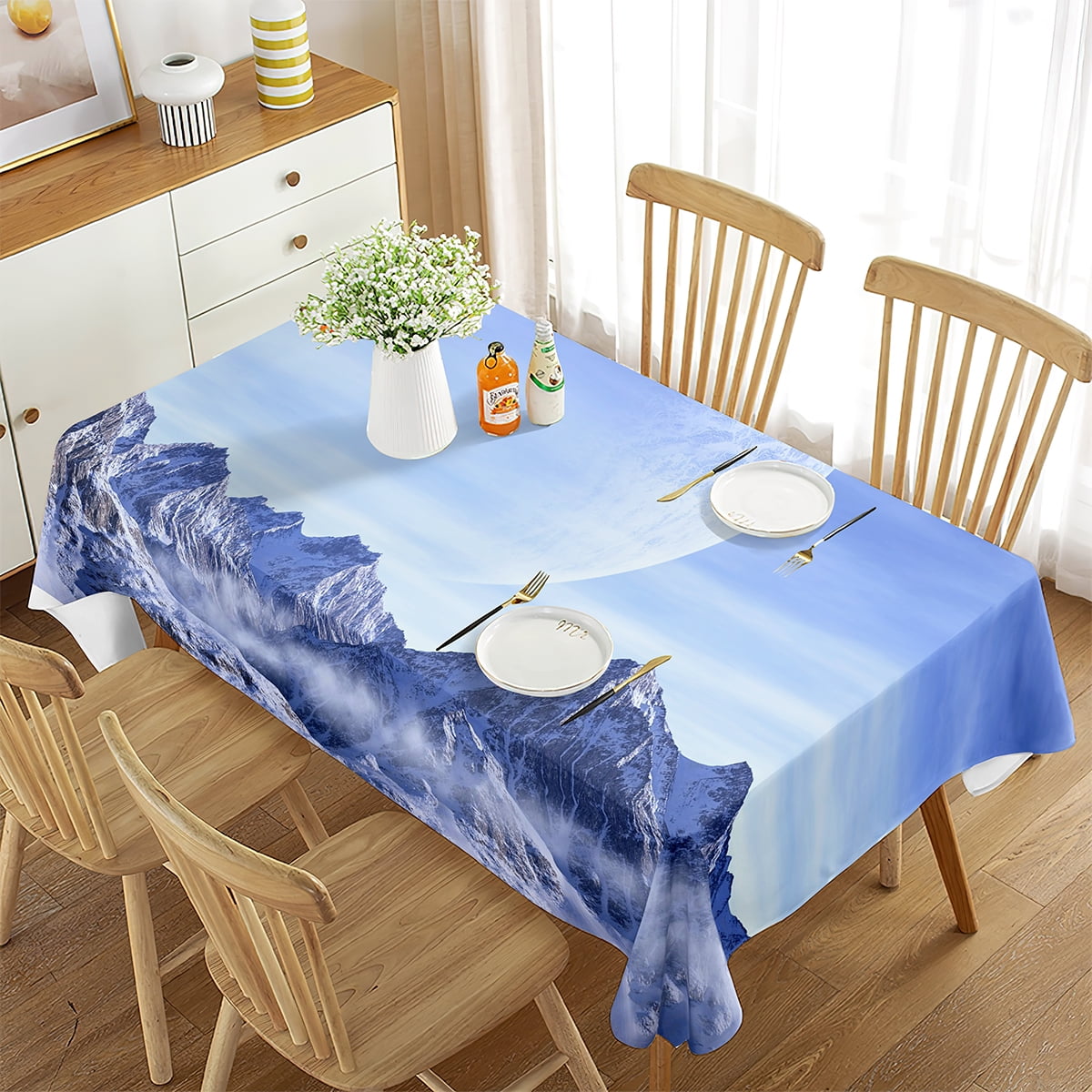 Winter Themed Tablecloth Snow Mountain Sun Shining on s Aesthetic ...