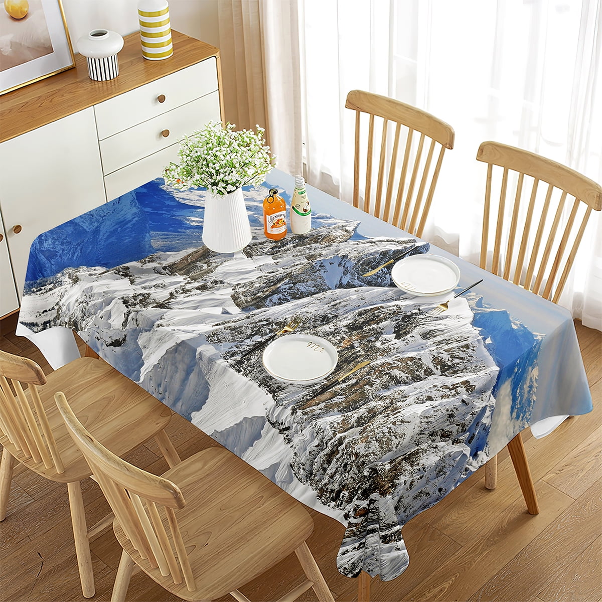 Winter Themed Tablecloth Snow Mountain Sun Shining on s Aesthetic ...