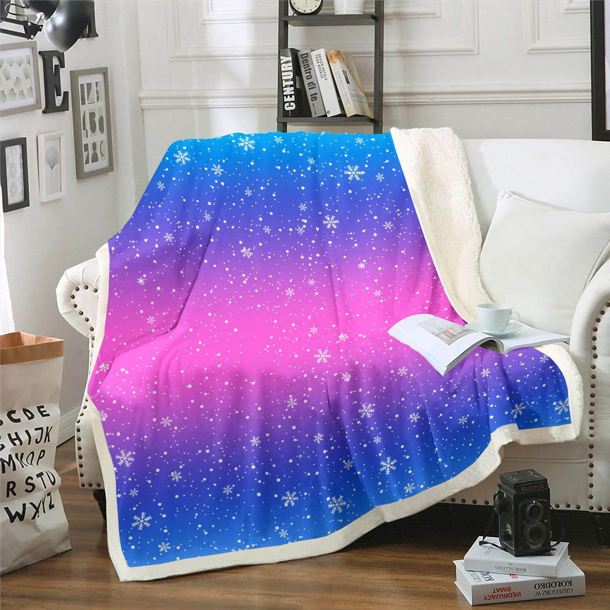 Winter Themed Throw Blanket White Snowflake Blanket Blue Purple ...