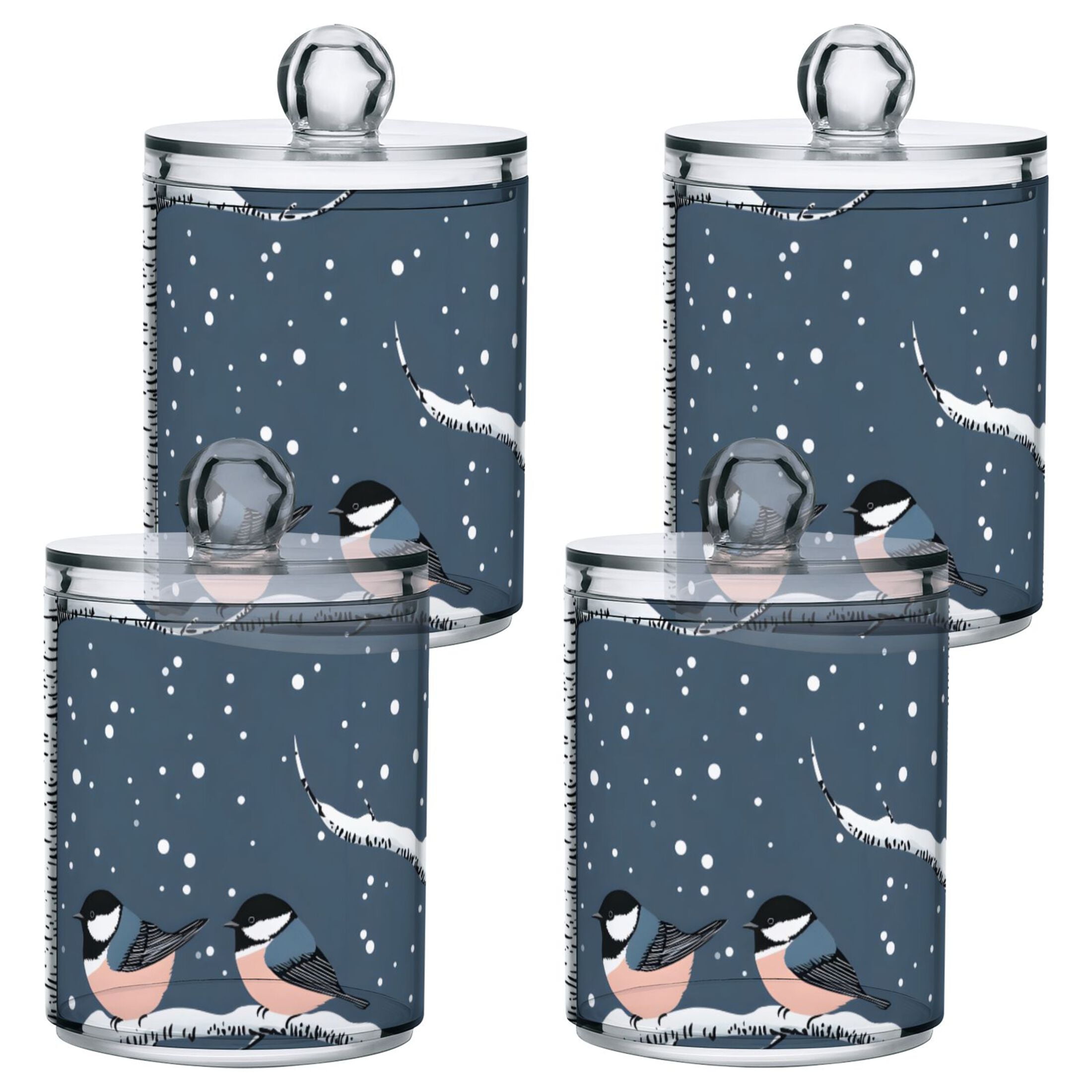 Winter Themed Trees and Birds Bathroom Canisters Set of 4 Translucent ...