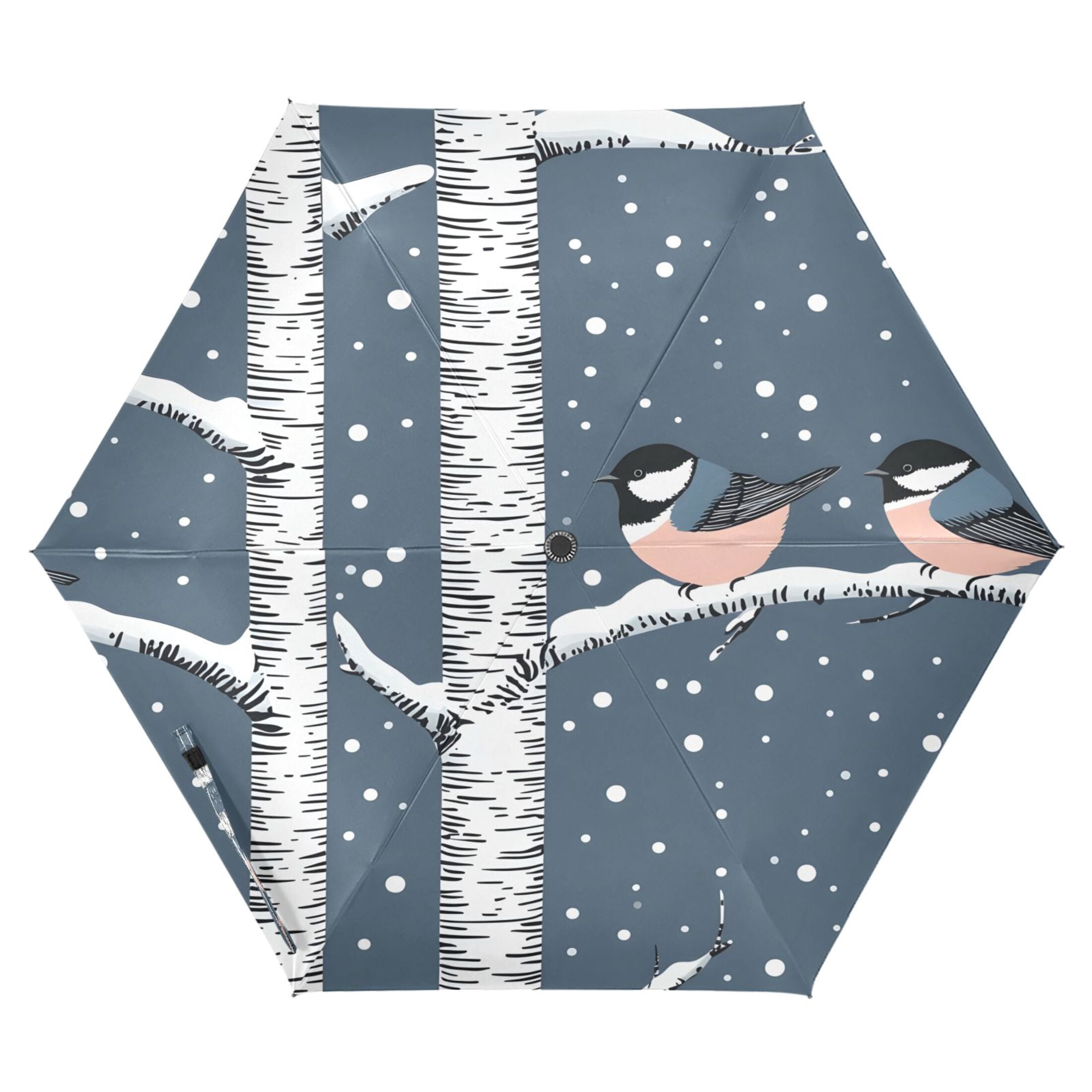Winter Themed Trees and Birds Folding Umbrella UV50+ Waterproof Sun ...