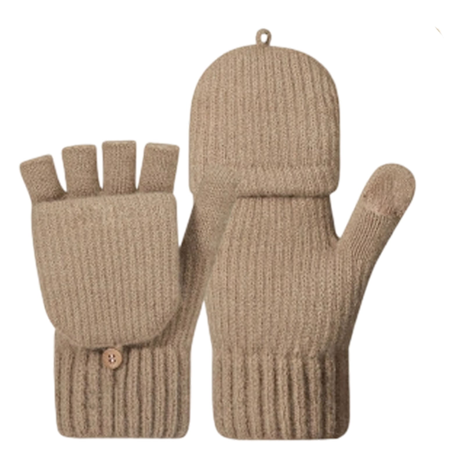 Winter Thermal Fingerless Gloves Mittens, Knitted with Fold-Over Cover ...