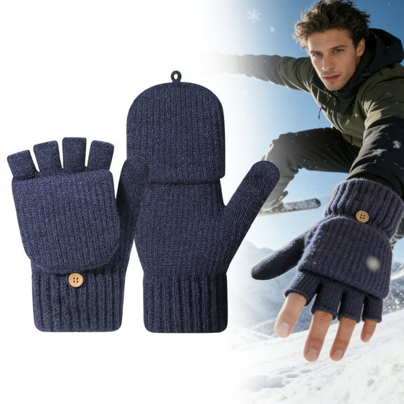 Winter Thermal Fingerless Gloves With Foldover Mitt Cap Convertible ...