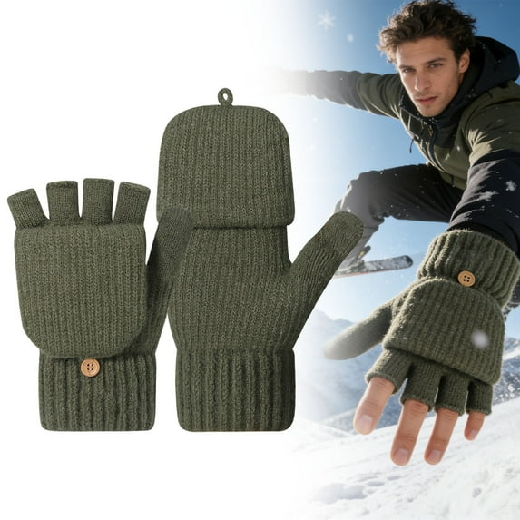Winter Thermal Fingerless Gloves With Foldover Mitt Cap Convertible ...
