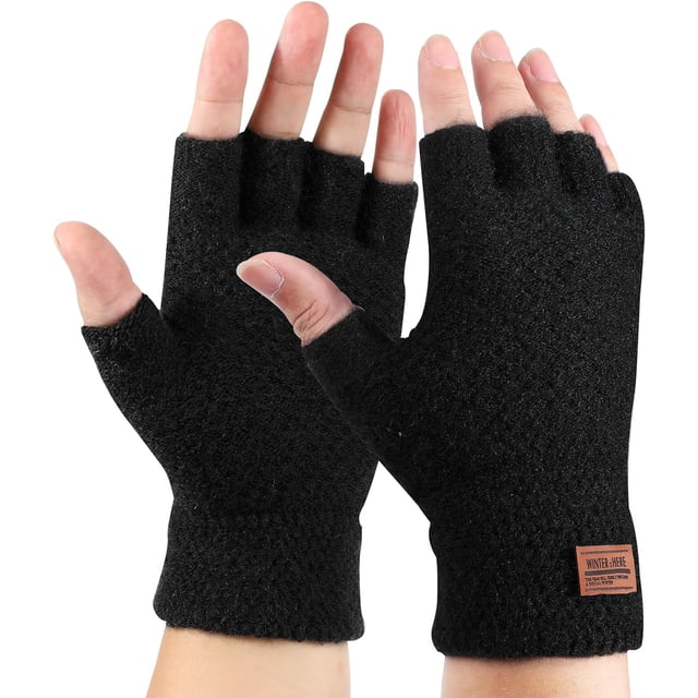 Winter Thermal Fingerless Gloves for Men Women, Warm knitted Half ...