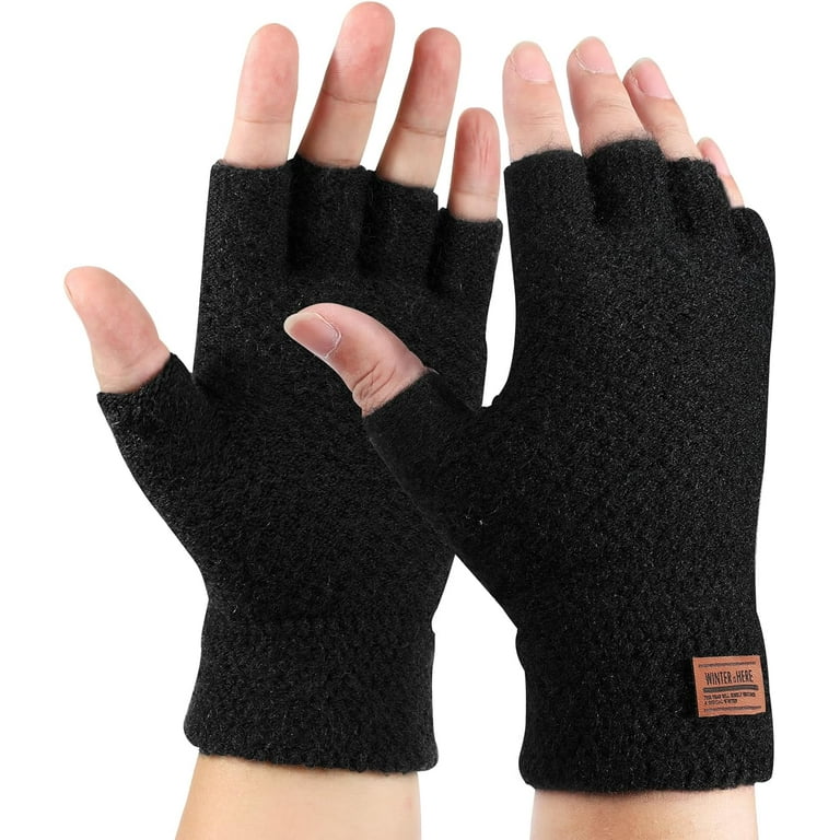 Winter Thermal Fingerless Gloves for Men Women Warm knitted Half Finger Mittens Black Walmart