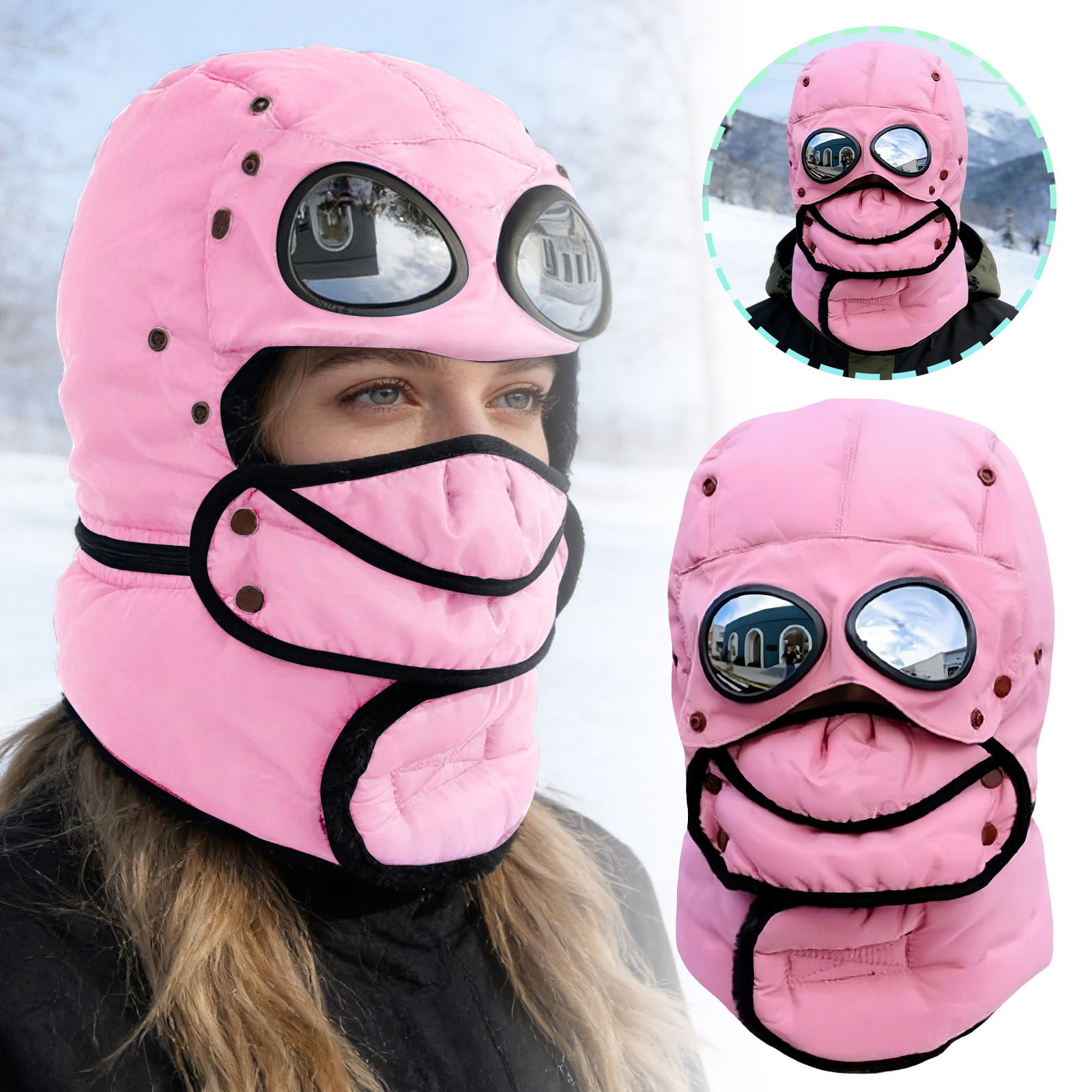 Winter Thermal Hat with Glasses, Winter Thermal Hat with Windproo Face ...