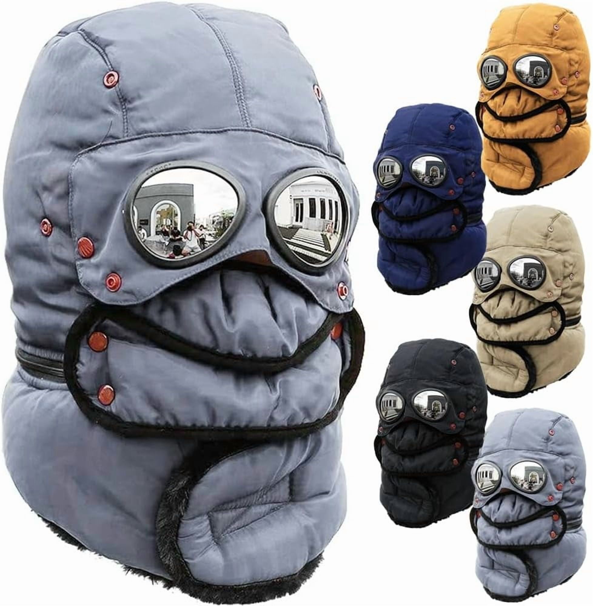 Winter Thermal Hat with Glasses Winter Pilot Hat Trapper Hats Goggles ...