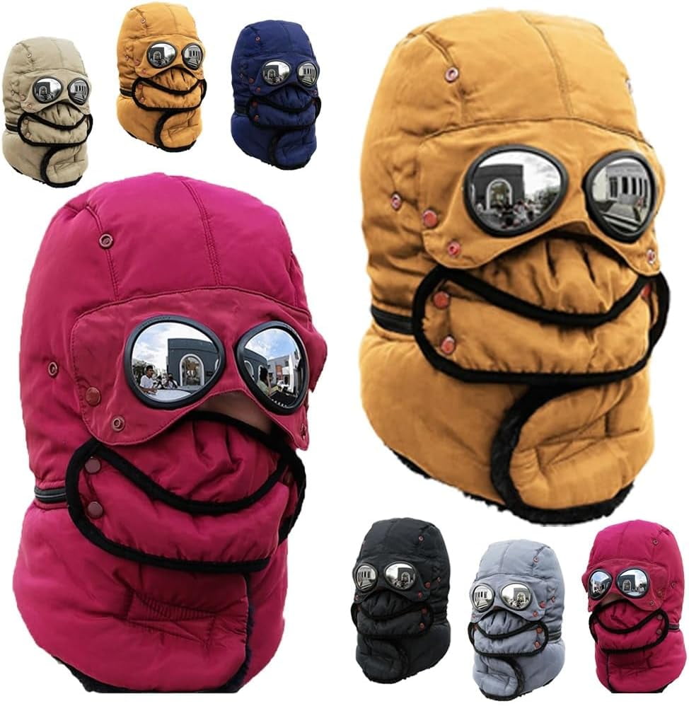Winter Thermal Hat with Glasses Winter Pilot Hat Trapper Hats Goggles ...