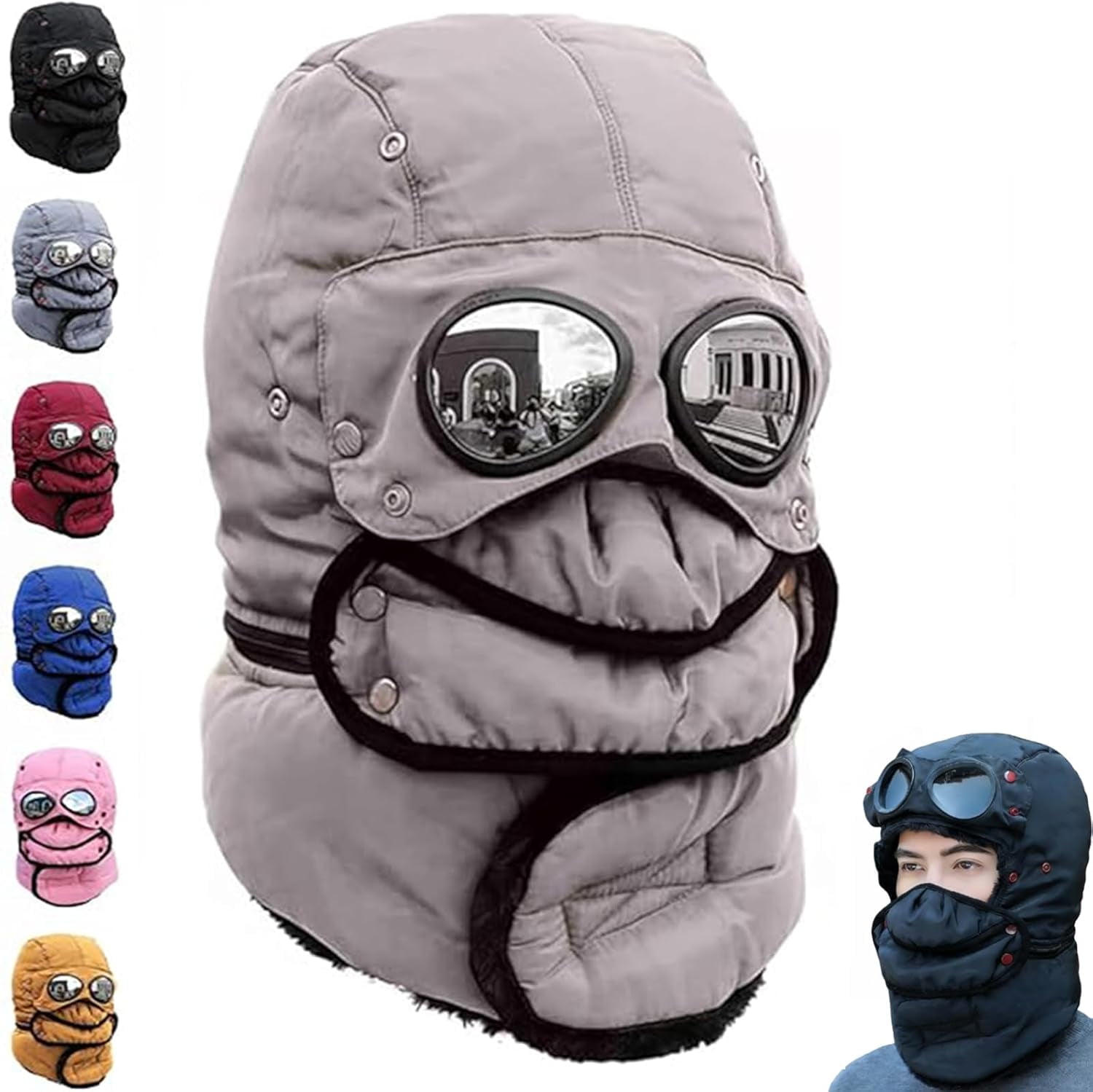 Winter Thermal Hat with Glasses, Winter Pilot Hat Trapper Hats with ...