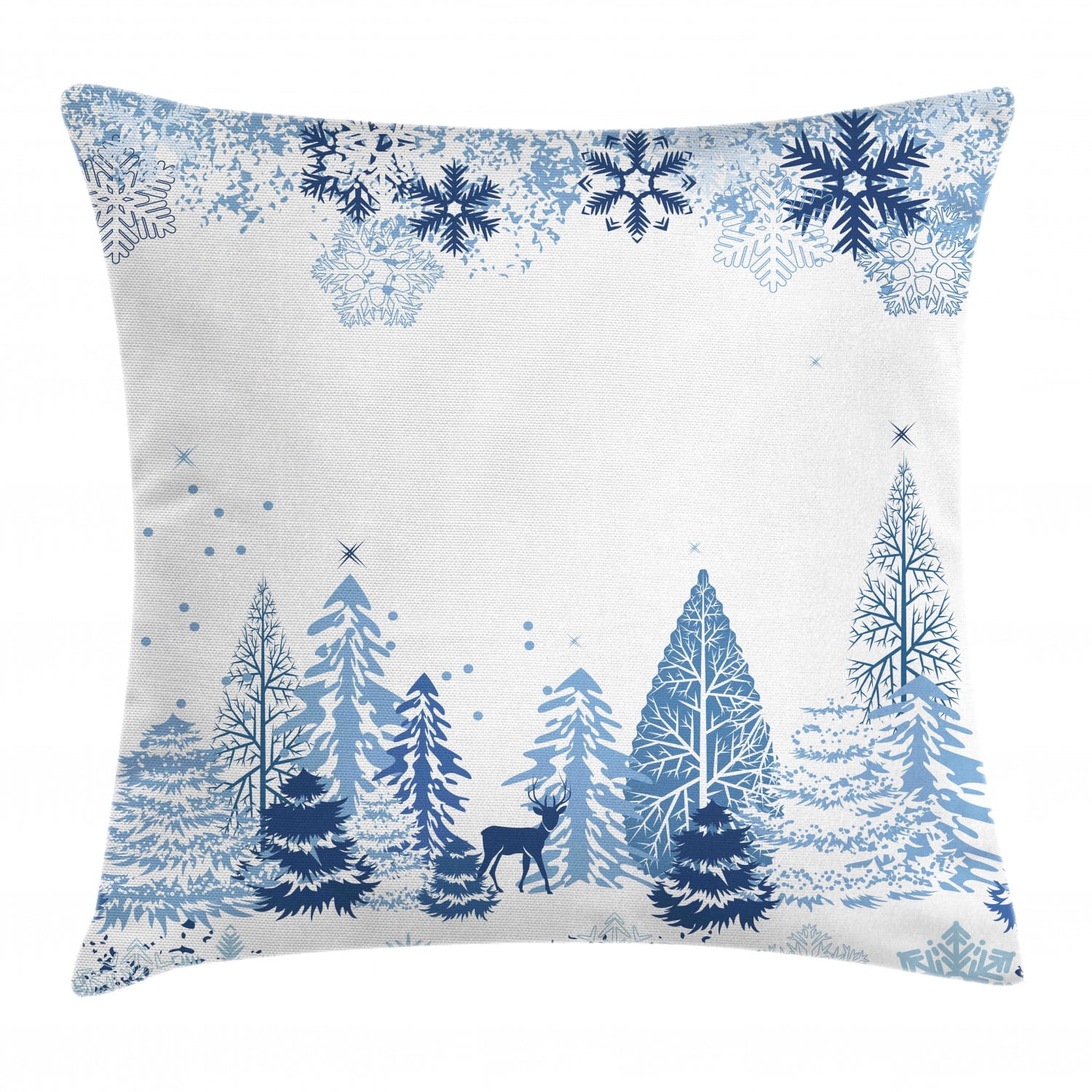 Winter Throw Pillow Cushion Cover, Winter Scene with Deer Frozen Trees ...