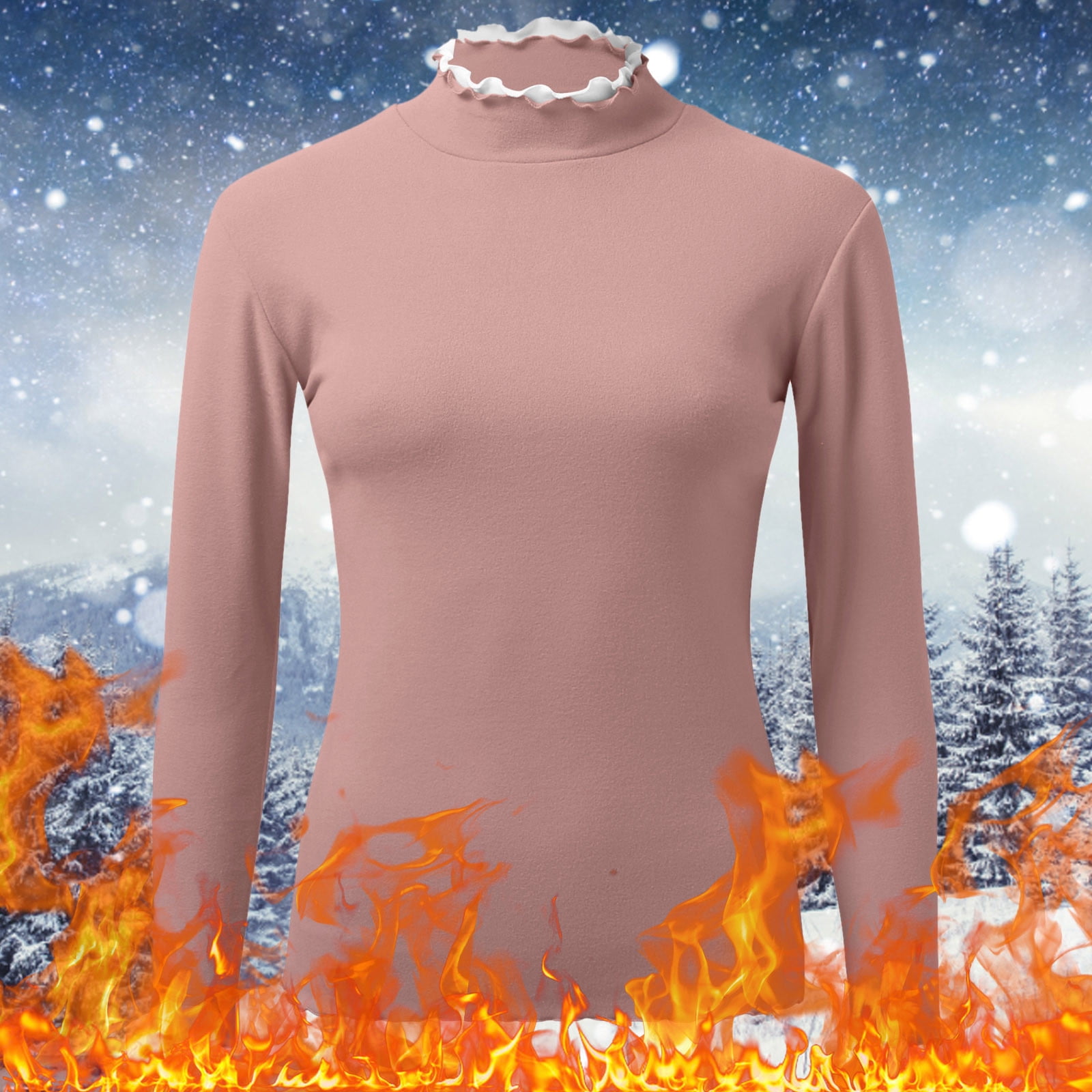 Winter Tops For Women Crew Neck Lined Thermal Thermal Underwear Slim ...