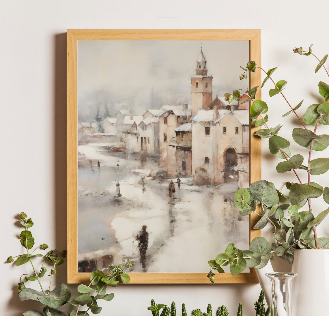 Winter Town, Nostalgic Art Poster, Art, Snow Town, Decor, Snow Town Art ...