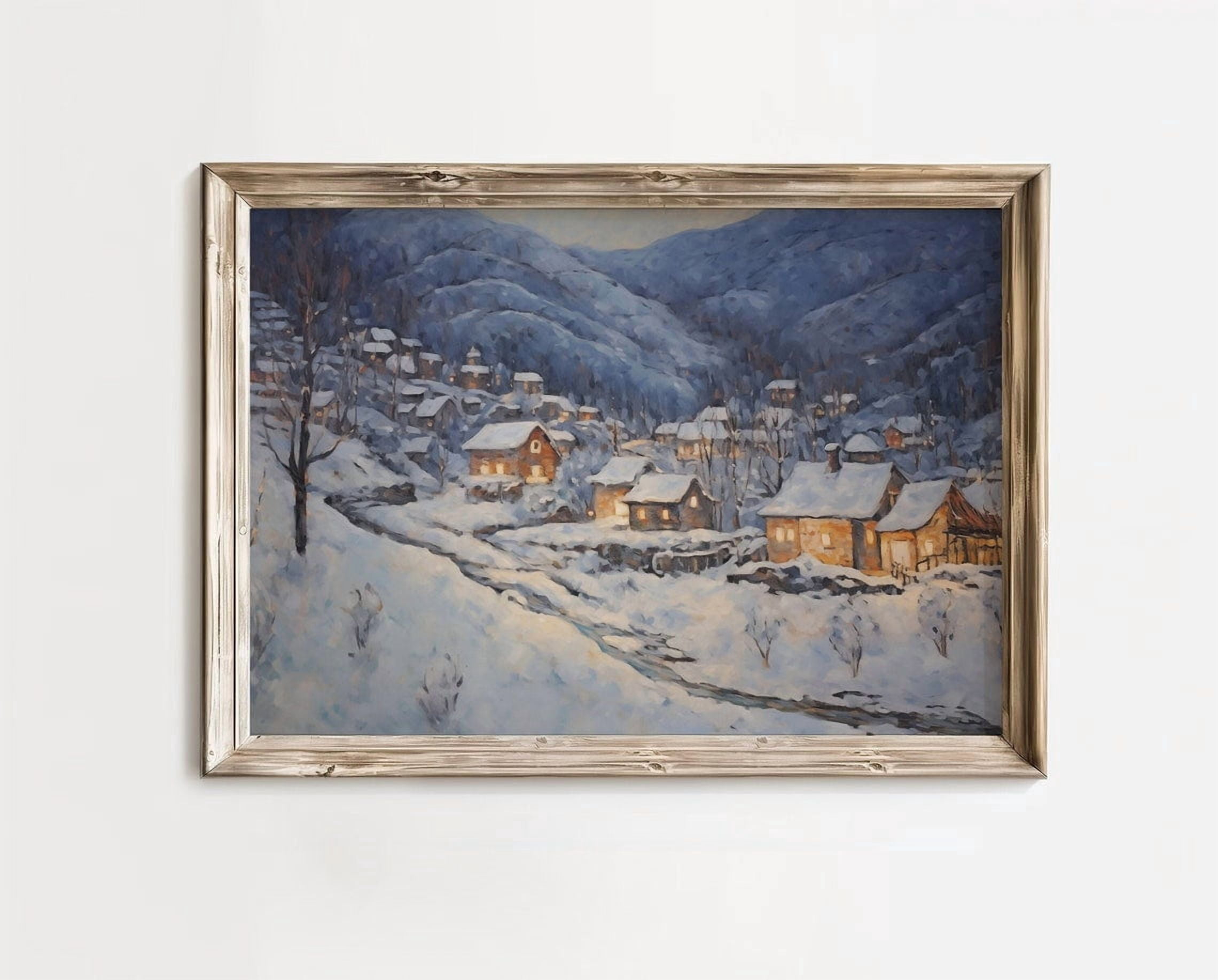 Winter Town Poster, Rustic Village, Mountain Town, Farmhouse Decor ...